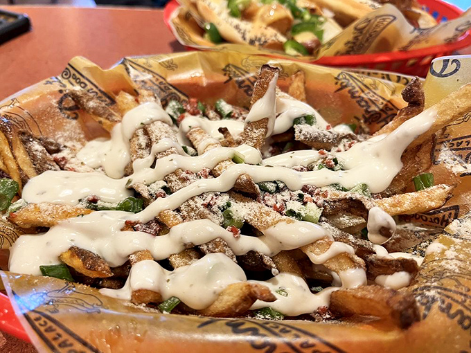 These aren't mere fries&mdash;they're potato pillars drizzled with ranch and speckled with green onions, transforming the humble spud into something divine.