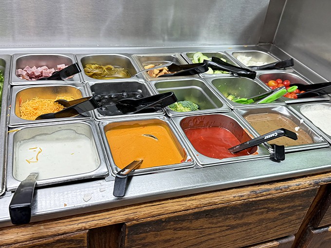 The fixings bar offers a rainbow of toppings and sauces&mdash;because in the South, customization is practically a constitutional right.