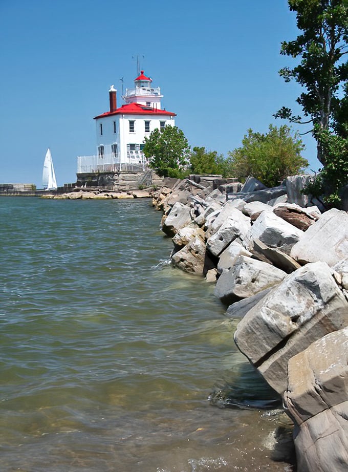 Lake Erie laps against the rocky armor protecting the shore&mdash;a gentle reminder that even the calmest waters have their moments.