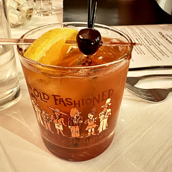 An Old Fashioned served in a glass that screams "Wisconsin heritage"&mdash;complete with the proper garnish that locals would approve of.