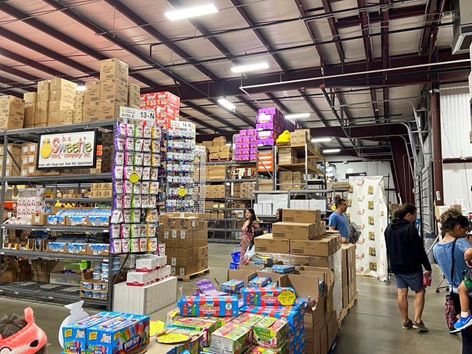 The warehouse section feels like you've stumbled backstage at Candyland. Even the boxes look delicious when you're surrounded by sweets.