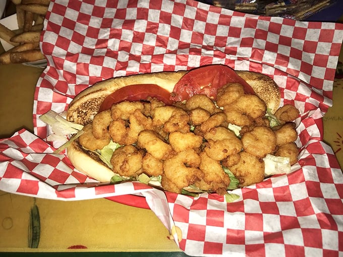 A shrimp po' boy that New Orleans would approve of. Plump shrimp nestled in pasta with a creamy sauce that demands to be sopped up.