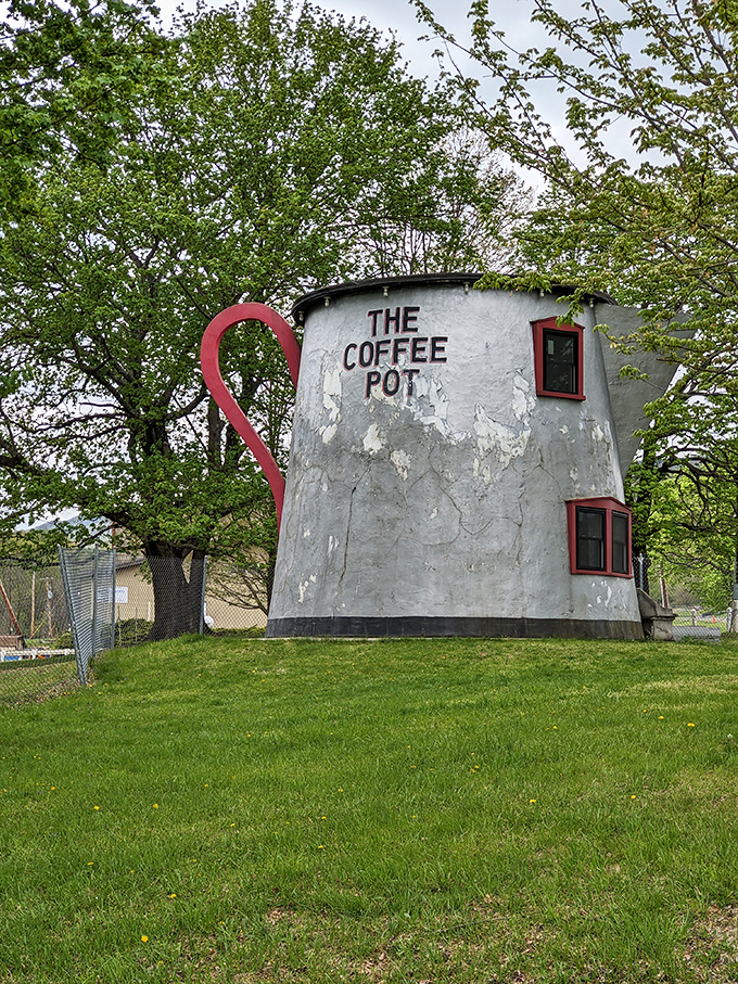 From this angle, you can almost imagine steaming hot coffee pouring from Bedford's favorite landmark onto the Pennsylvania countryside.
