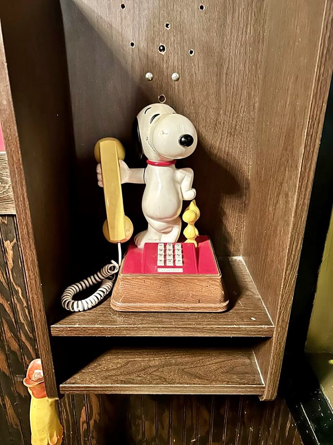 Even Snoopy knows good chicken is worth calling about! Vintage charm meets whimsy in this delightful corner decoration.