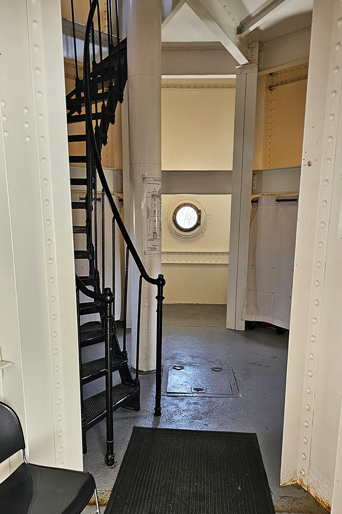 These spiral stairs wind upward like a nautical stairway to heaven, promising spectacular views for the climb.