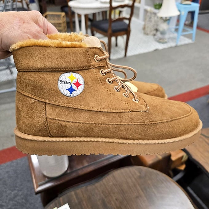Steelers boots that combine team spirit with winter warmth. The perfect footwear for tailgating in Three Rivers Stadium&mdash;if it still existed.