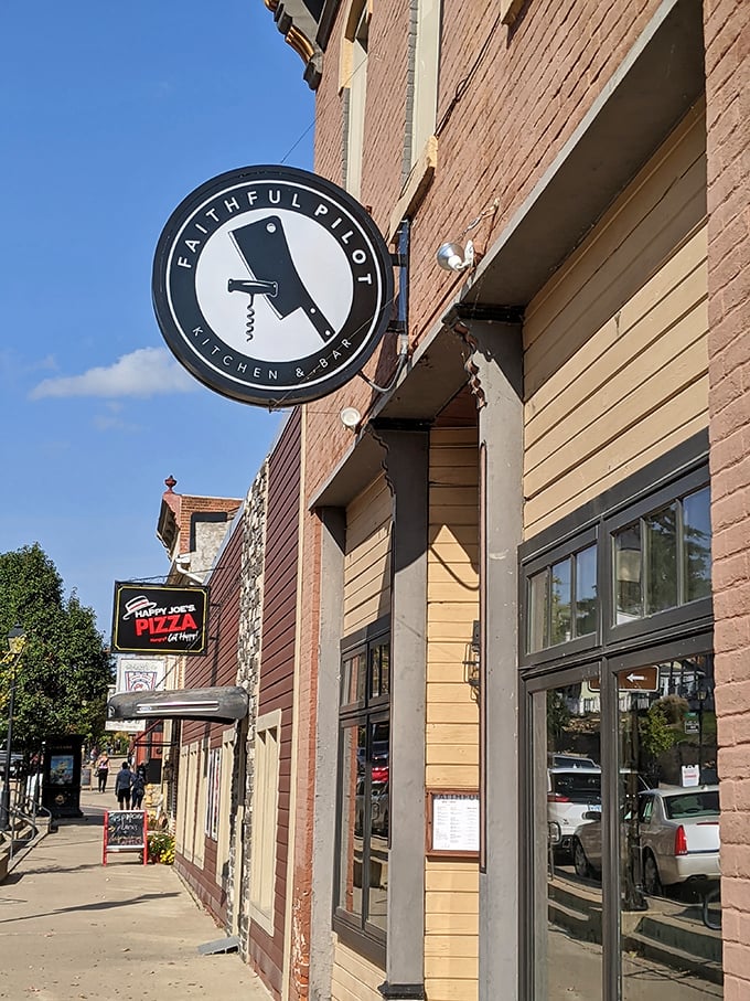 The Faithful Pilot's clever sign hints at the culinary navigation within &ndash; a restaurant that honors LeClaire's river pilot heritage.