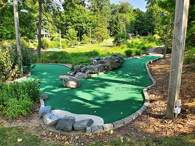 Mini-golf meets nature at The Shack, where putting through rocky obstacles becomes an unexpected highlight of your Manheim adventure.