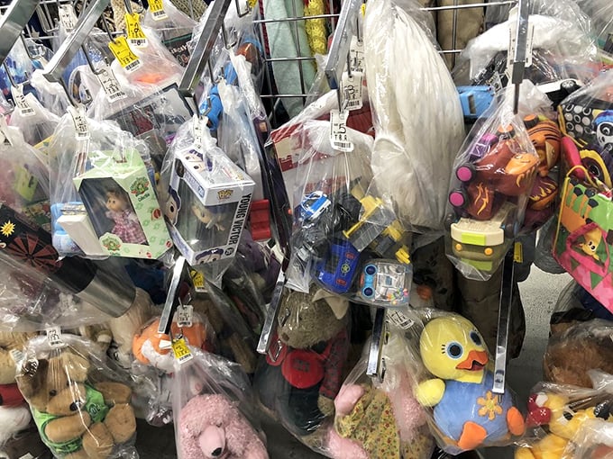 Bagged treasures waiting for new homes &ndash; one child's outgrown toy becomes another's cherished companion.