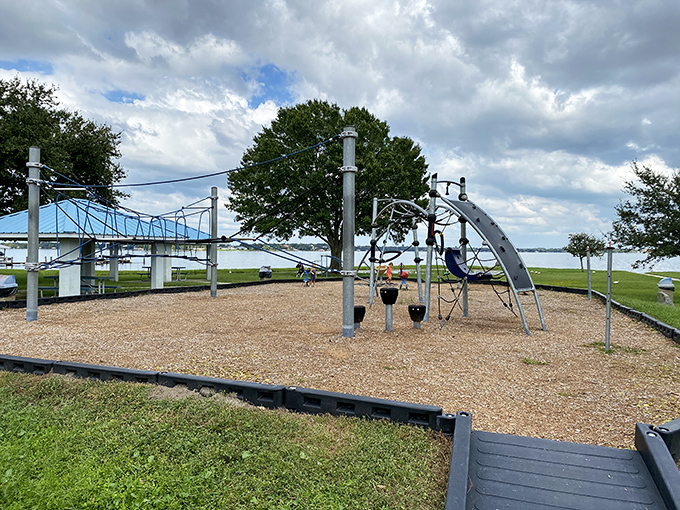 Playgrounds with lake views where grandkids can burn energy while grandparents enjoy scenery that doesn't require a second mortgage to access.