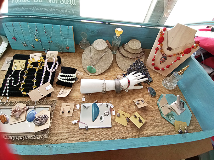 Vintage jewelry displayed with loving care&mdash;each necklace, brooch and earring waiting to become someone's "where did you find that?" conversation starter.