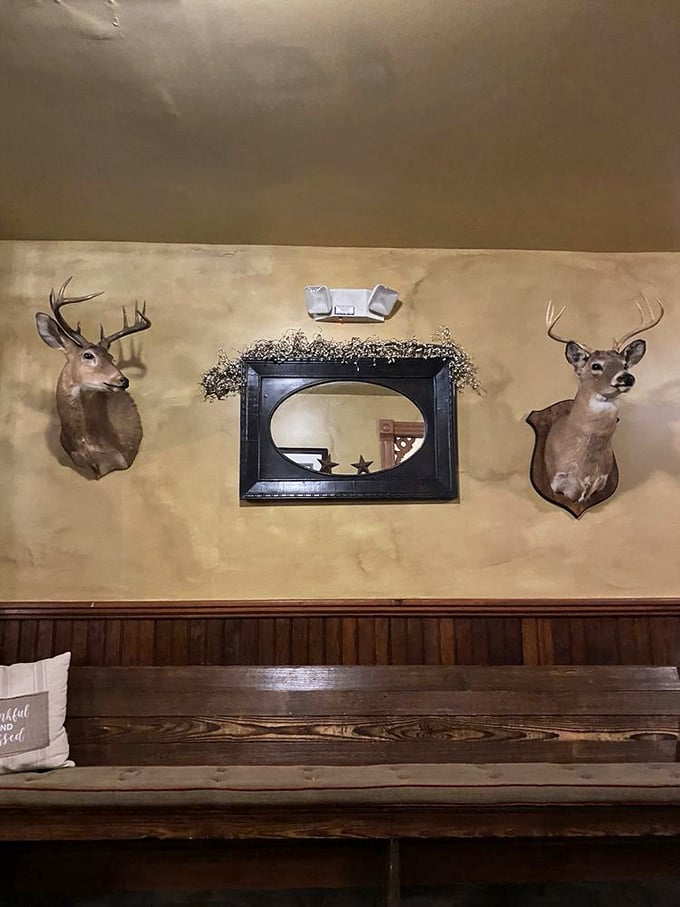 The wall decor makes it clear: you're in hunting country now. Those deer probably died happy knowing they'd inspire such great steaks.