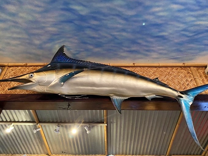 That marlin isn't just decoration&mdash;it's silently judging your seafood-ordering skills from its perch of honor.