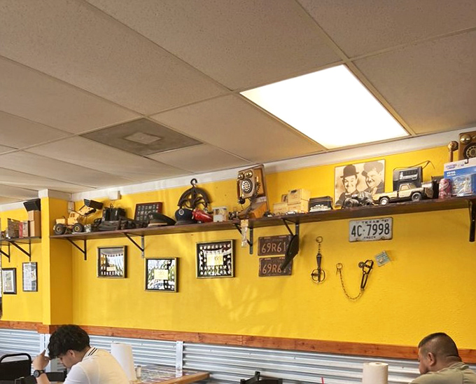 The wall decor tells stories of Mexico while you create memories of your own. License plates and memorabilia &ndash; the unofficial museum of taco appreciation.