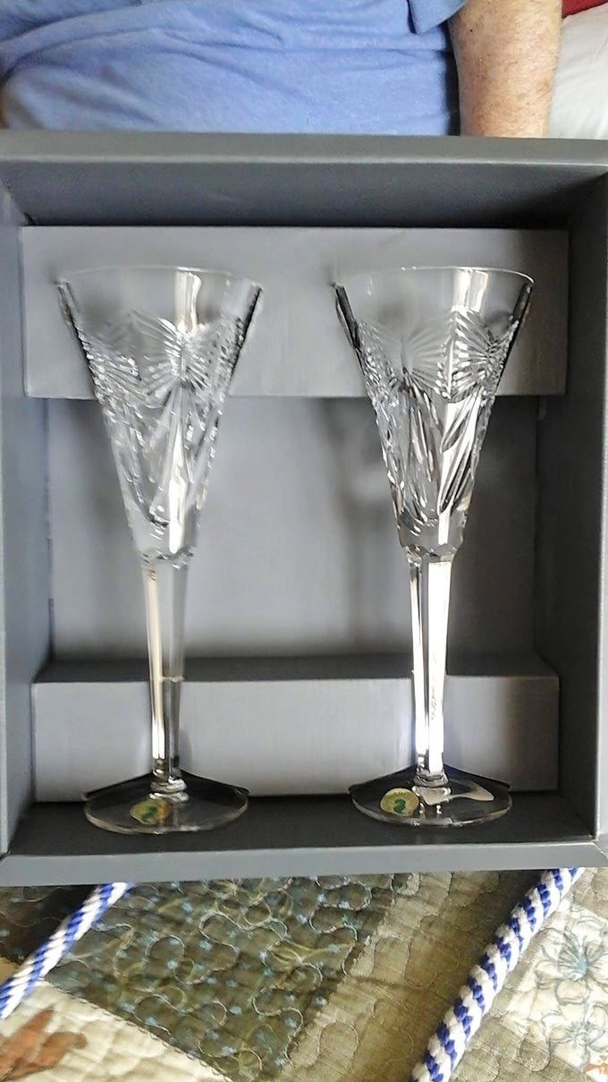 Crystal that catches light and attention&mdash;these Waterford flutes wait patiently for their next celebration, champagne optional but recommended.