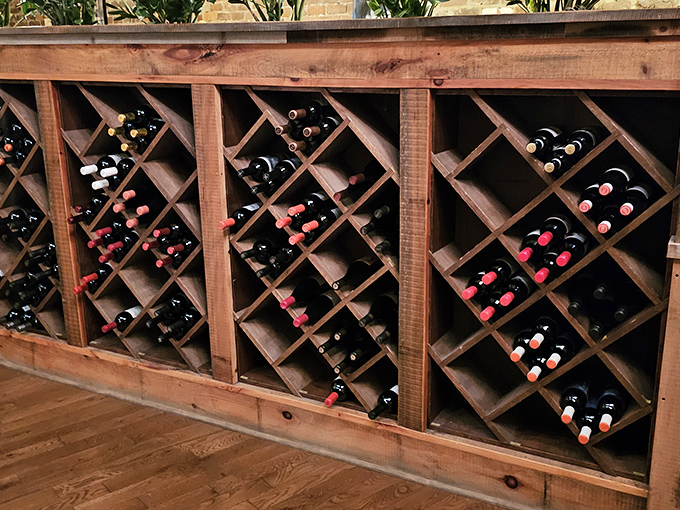 Wine storage that doubles as rustic art &ndash; each bottle waiting patiently for its moment to shine alongside those legendary steaks.