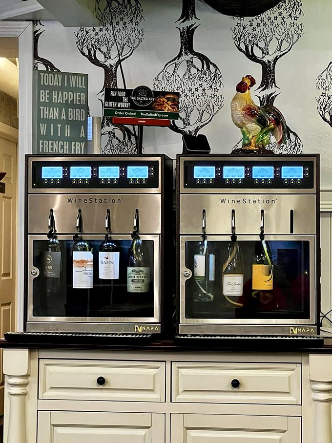 Wine on tap? The self-serve wine station proves The Salted Fry understands that sometimes you need something grape-based to cut through all that potato perfection.