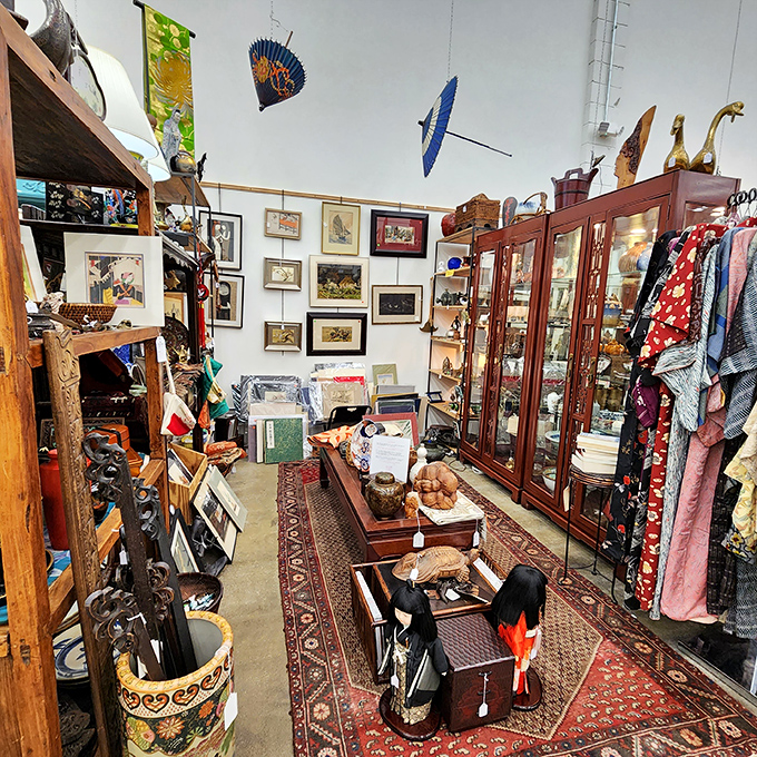 A narrow aisle of wonders where every shelf holds potential heirlooms. Indiana Jones would get distracted here for weeks.