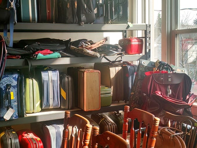 Luggage that's ready for its next journey. These vintage suitcases have probably seen more of America than most travel influencers on Instagram.