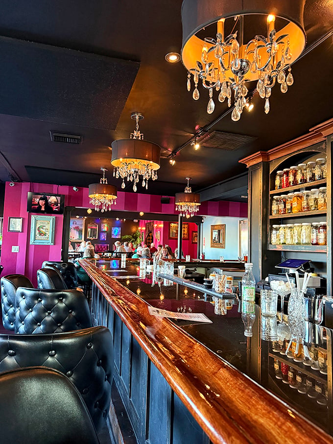 The bar where magic happens, one cocktail at a time. Those chandeliers didn't come to play &ndash; they came to slay.