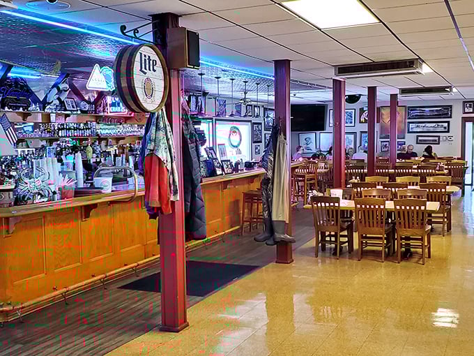 Where locals belly up to swap fish tales and sip cold beers&mdash;the bar area that's witnessed decades of post-crab feast satisfaction.