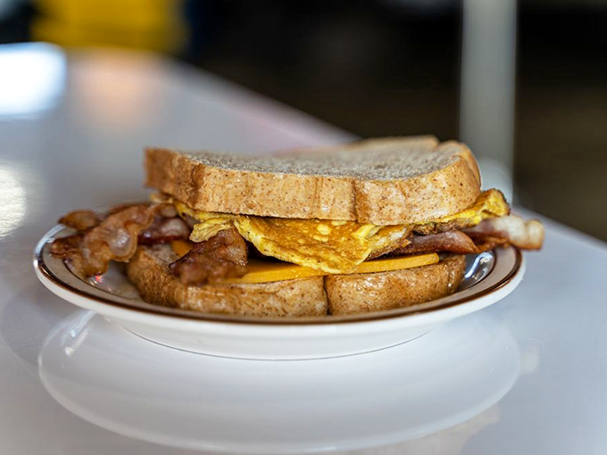 The breakfast sandwich that proves sometimes the simplest combinations create the most satisfying morning fuel.