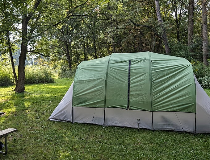 Home sweet temporary home. This campsite offers the perfect balance of wilderness immersion with just enough creature comforts to keep it civilized.