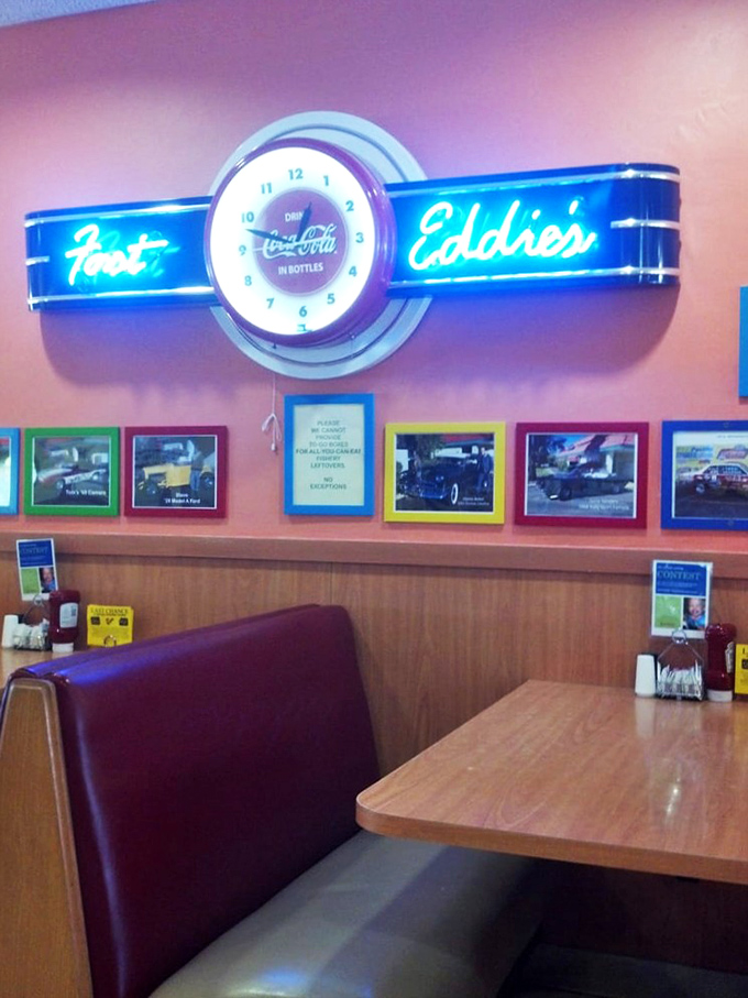 Vintage neon signs and classic decor create an atmosphere that transports you to simpler times when diners ruled.