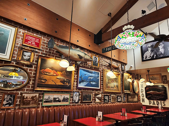 Tiffany lamps illuminate walls packed with nautical art and street signs. It's like dining inside a treasure chest that happens to serve exceptional seafood.