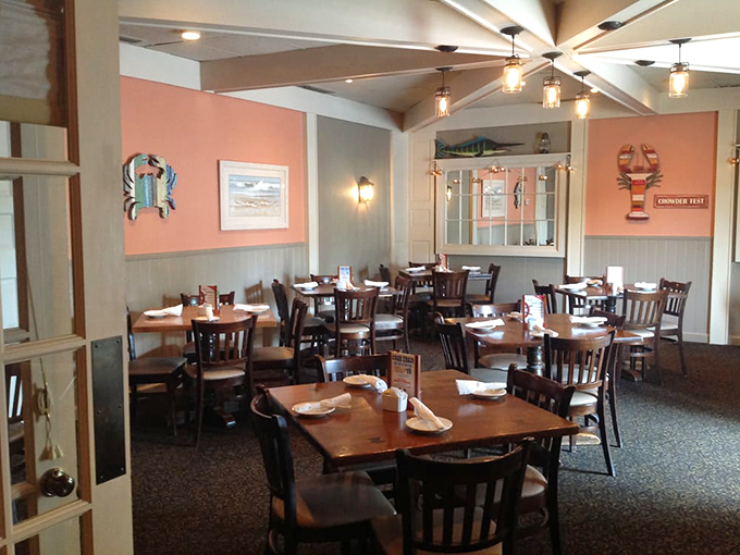 The coral-accented dining room feels like you've stepped into a tasteful seaside cottage where calories don't count and seafood reigns supreme.