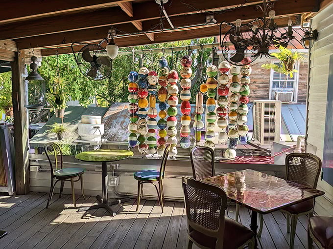 Colorful buoys transformed into hanging art&mdash;because in Key West, even the decorations have stories of adventures at sea.