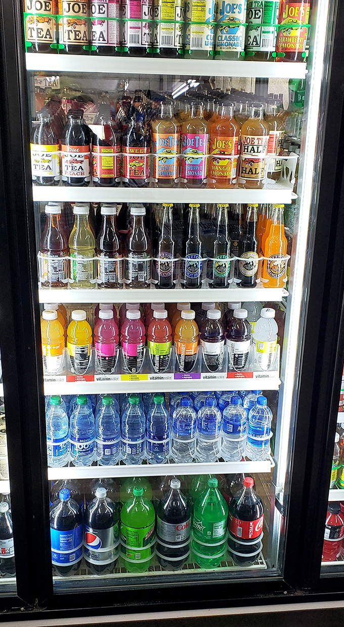 The beverage case &ndash; a colorful testament to America's unshakeable belief that every meal deserves its perfect liquid companion.