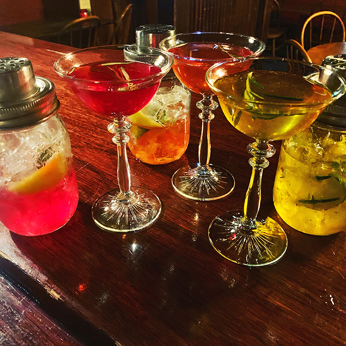 A rainbow of handcrafted cocktails that prove Tumalo's talents extend well beyond the grill. These aren't just drinks; they're liquid jewels catching the warm restaurant light.