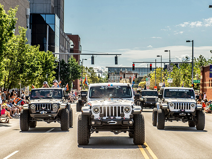 Toledo's community spirit shines through during parades and public celebrations that bring residents together. These Jeeps represent the city's proud manufacturing heritage.
