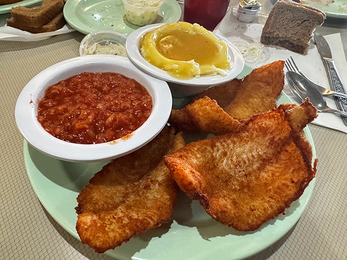 Fried fish that would make coastal restaurants jealous, served with sides that complement rather than compete. Ohio might be landlocked, but this plate sails.