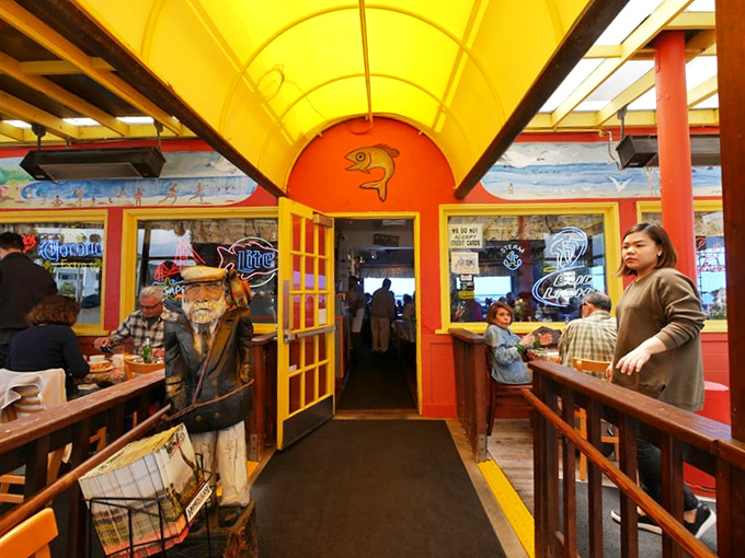 The entrance feels like passing through a portal to seafood paradise &ndash; bright colors promising the coastal meal of your dreams.