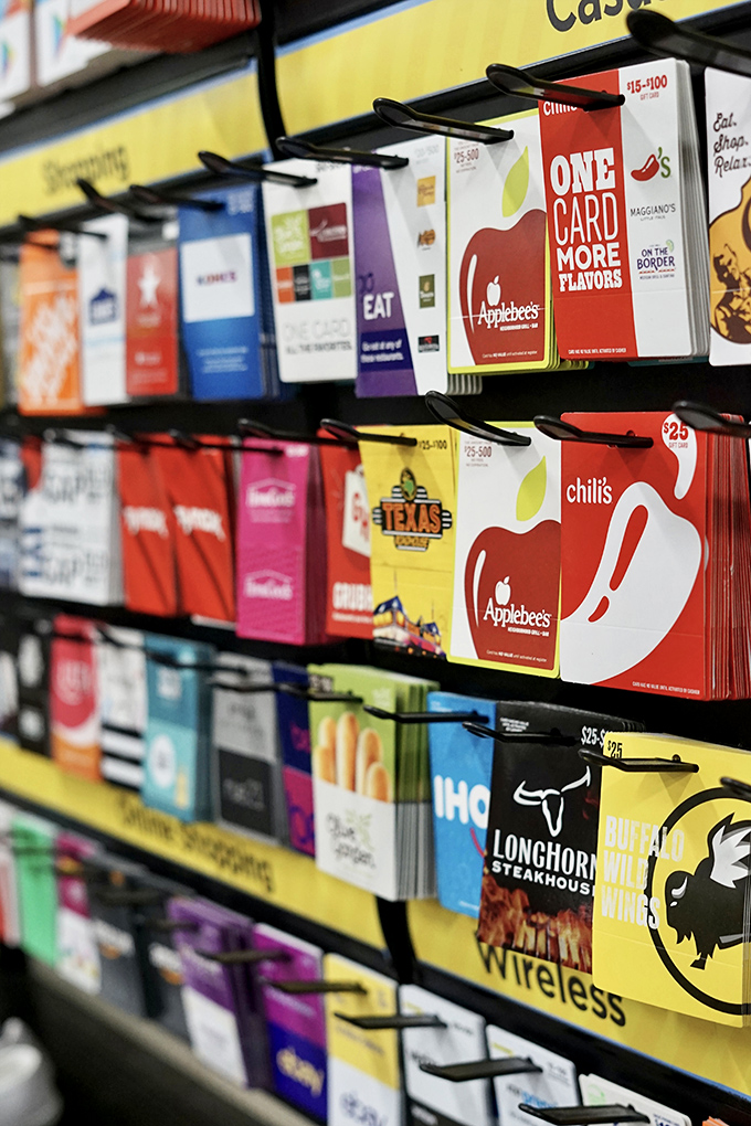 Gift card roulette! A rainbow of restaurant possibilities hanging in neat rows&mdash;because sometimes the perfect gift is letting someone else choose.
