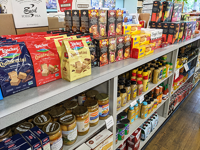 The international aisle of Jewish deli delights. These shelves hold the secret ingredients to grandmothers' recipes from St. Louis to Tel Aviv.