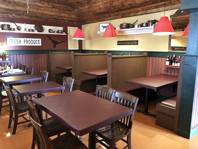 Booth seating that invites you to settle in for the long haul&mdash;because good food deserves your full attention and comfortable lumbar support.