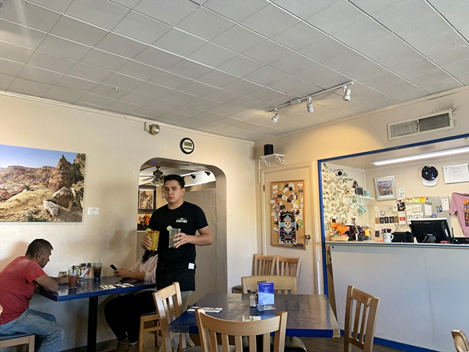 The cozy interior features Southwestern touches and enough charm to make you want to linger over that second (or third) cup of coffee.