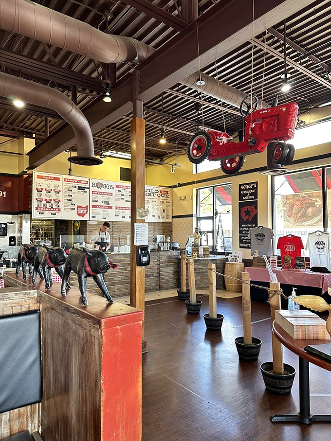 The vintage tractor suspended above diners isn't just quirky decor—it's a conversation starter that's witnessed countless "Oh my goodness" first bites.