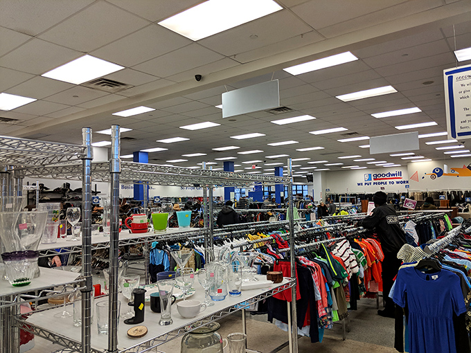 The department store experience without the department store prices&mdash;fluorescent lights illuminating paths to unexpected treasures.