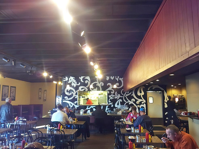 Sunshine streams through windows illuminating what might be the happiest room in Ohio. Breakfast with a side of vitamin D.