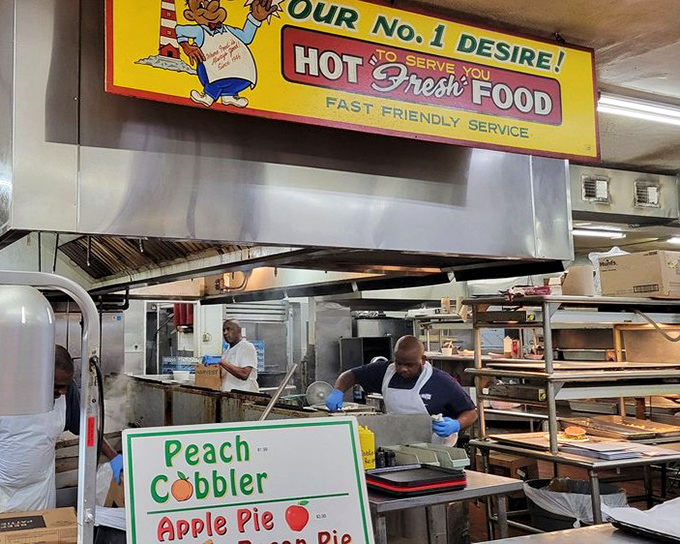 Behind the scenes, where the kitchen crew orchestrates the symphony of sizzles and flips that keeps this South Carolina institution humming along.