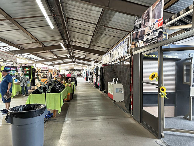 The main artery of commerce stretches into the distance, each booth a potential story waiting to be discovered.