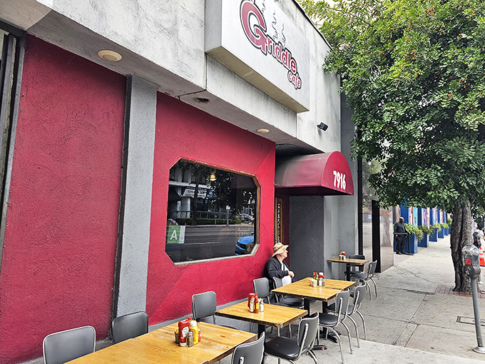 Sidewalk dining where you can people-watch while contemplating whether you've bitten off more pancake than you can chew.