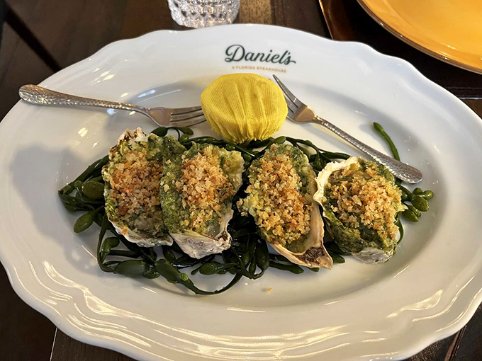 Oysters that have been dressed for success. The sea's most elegant offering, elevated with a crumb topping that adds textural intrigue.