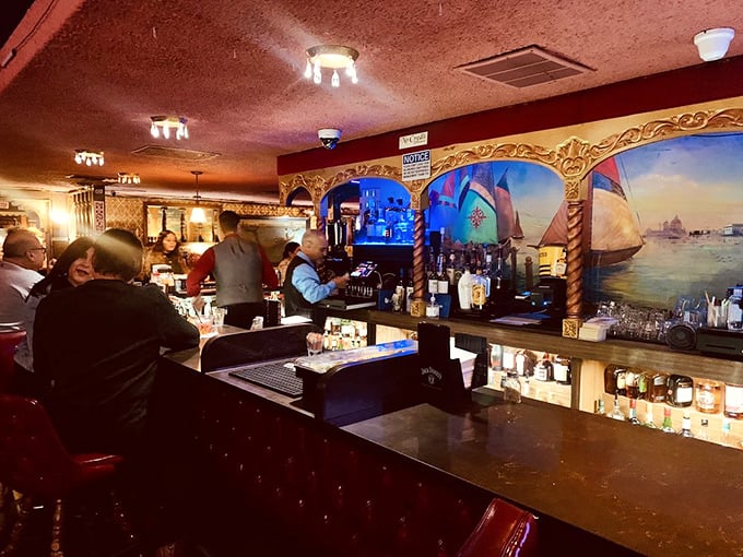 Venice-inspired murals transport you from Monterey Park to Italian canals, proving that sometimes the best vacations happen between appetizers and dessert.