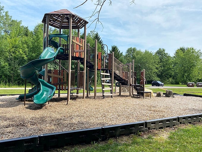 Childhood joy engineered in wood and plastic &ndash; this playground promises adventure for the younger explorers while parents enjoy a moment's peace.
