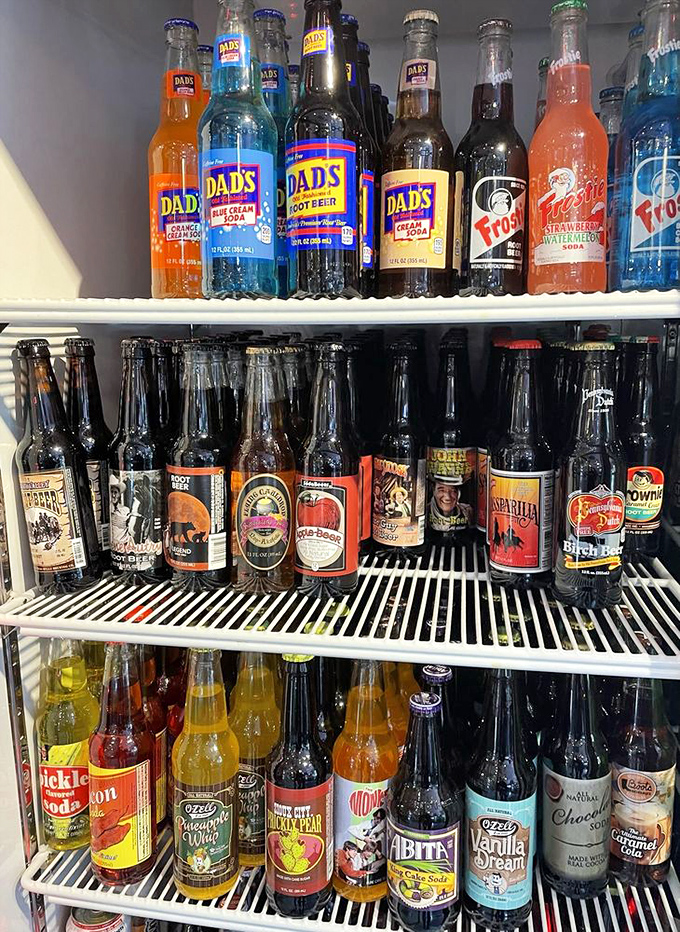 Vintage sodas lined up like the cast of a nostalgic sitcom. Dad's Root Beer and Frostie&mdash;the supporting characters of countless childhood summers.